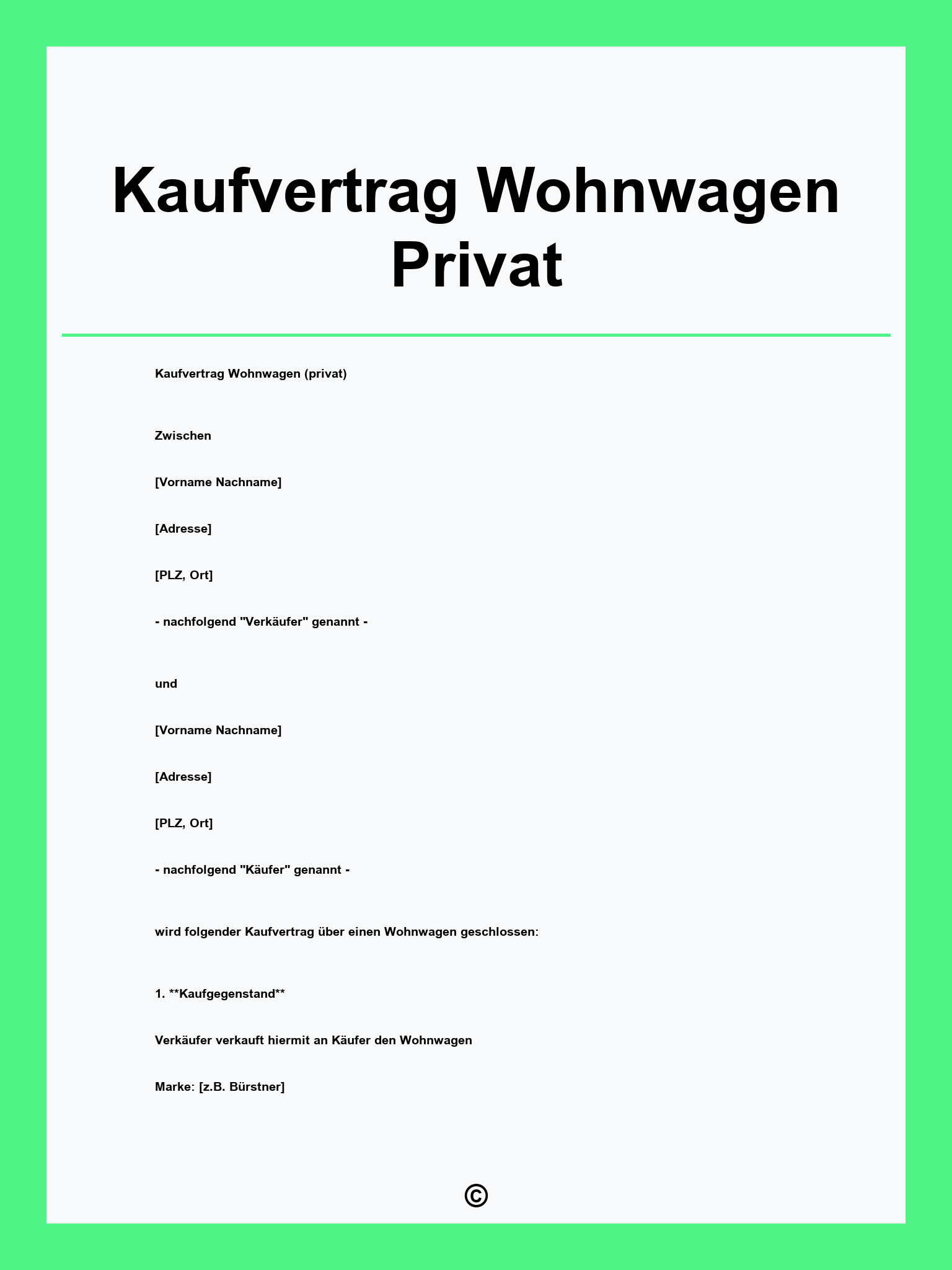 Kaufvertrag Wohnwagen Privat