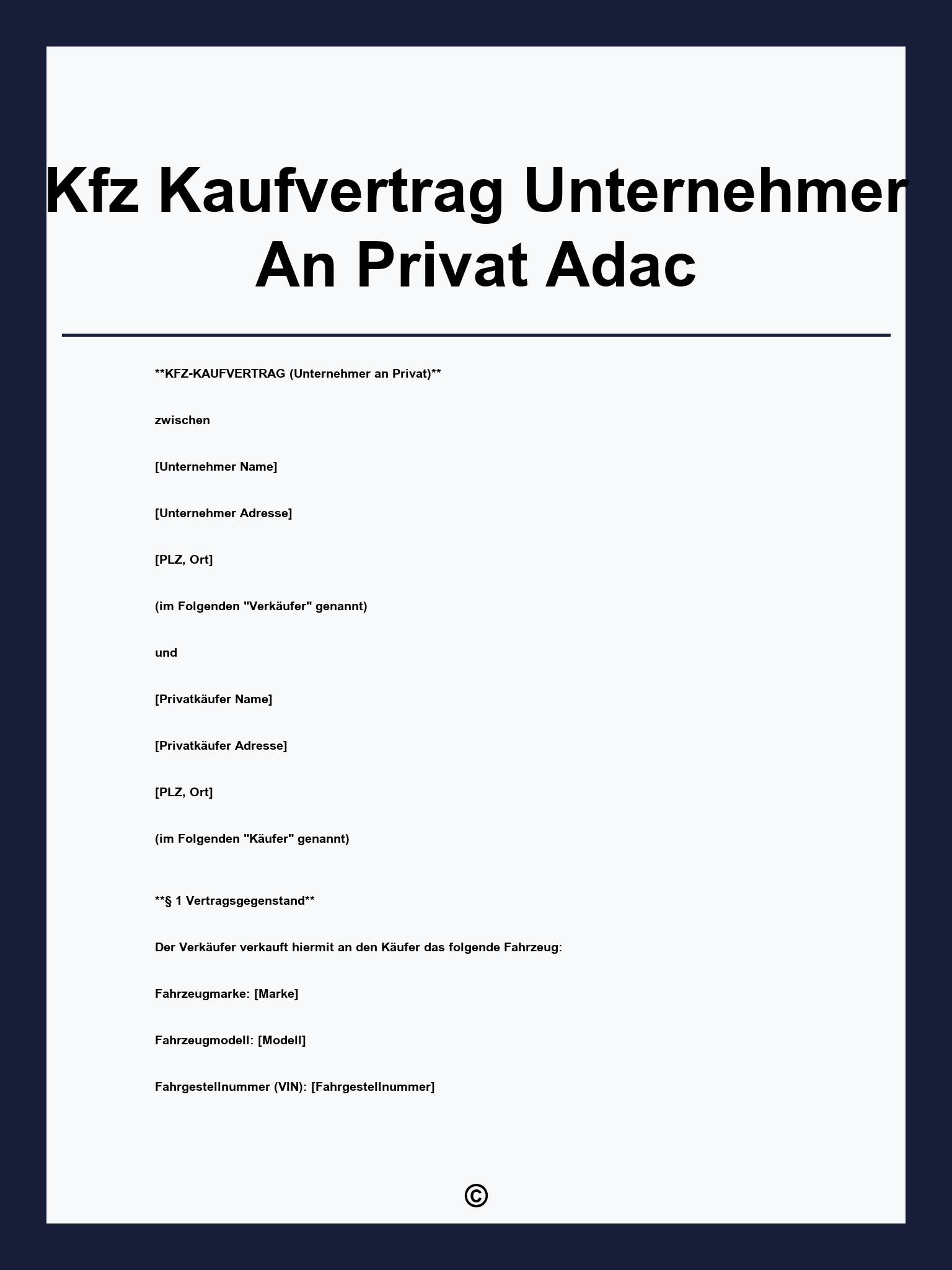 Kfz Kaufvertrag Unternehmer An Privat Adac